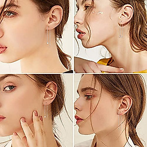 LOLIAS 8Pairs Stainless Steel Threader Earrings for Women Lightweight Drop Dangle Chain Earrings Minimalist Chain Tassel Earrings Set