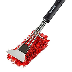 Dyna-Glo DG18GBN-D w Bristles and Stainless Steel Scraper 18" Nylon Grill Brush, Black/red