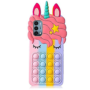 NA for One Plus Nord N200 5G with Strap,Push Pop Stress Relief Bubble Smart Soft Case 3D Cartoon Funny Silicone Case for Teen Girls,Adults Protective Aesthetic Case(Rainbow)