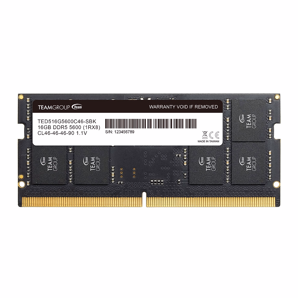 TEAMGROUP Elite SODIMM DDR5 16GB 5600Mhz (PC5-44800) CL46 Non-ECC Unbuffered 1.1V 1Rx8 Single Rank 262 Pin Laptop Memory Module Ram - TED516G5600C46A-S01