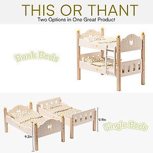 ROBOTIME Baby Doll Bunk Beds, Doll Cribs for 18 inch Dolls, Wooden Doll Beds Cribs fits American Girls (Wood, 2 Pcs Beds)