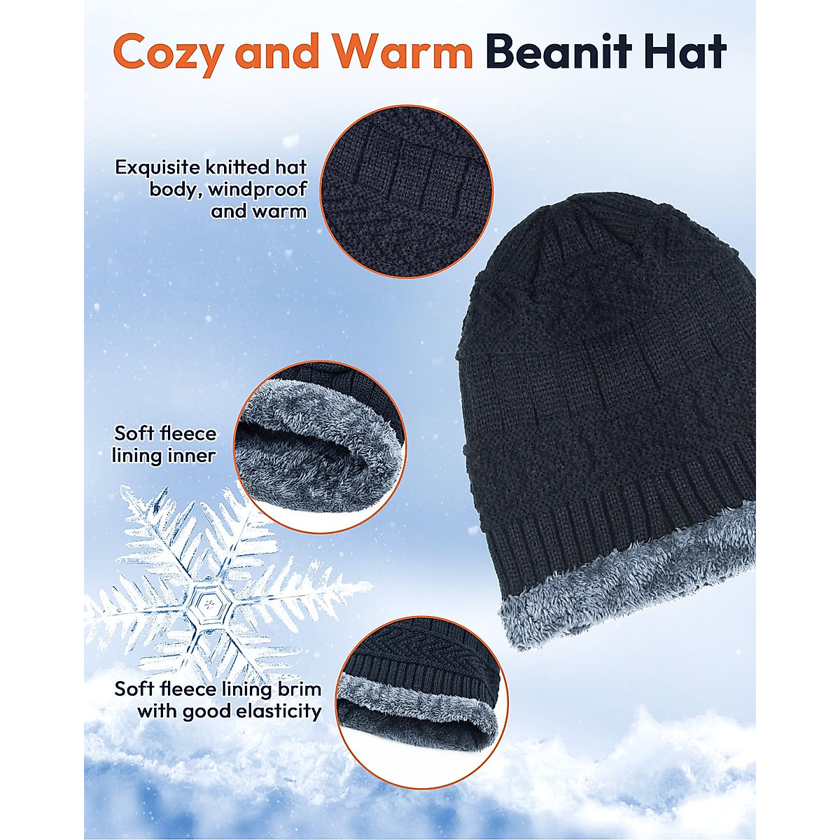 EAONE Kids Winter Hat Gloves Scarf Set, Knitted Toddler Beanie Cap, Mitten Gloves, and Neck Warmer for Boys Girls Aged 5-12