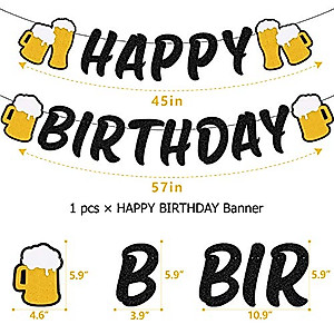 Happy Birthday Banner Cheers for 20 21 24 25 28 30 40 50 60 70 80 Years with Cake Topper Circle Dots Garland for Men Women Him Her Bday Party Supplies Glitter Black Decorations Pre-Strung