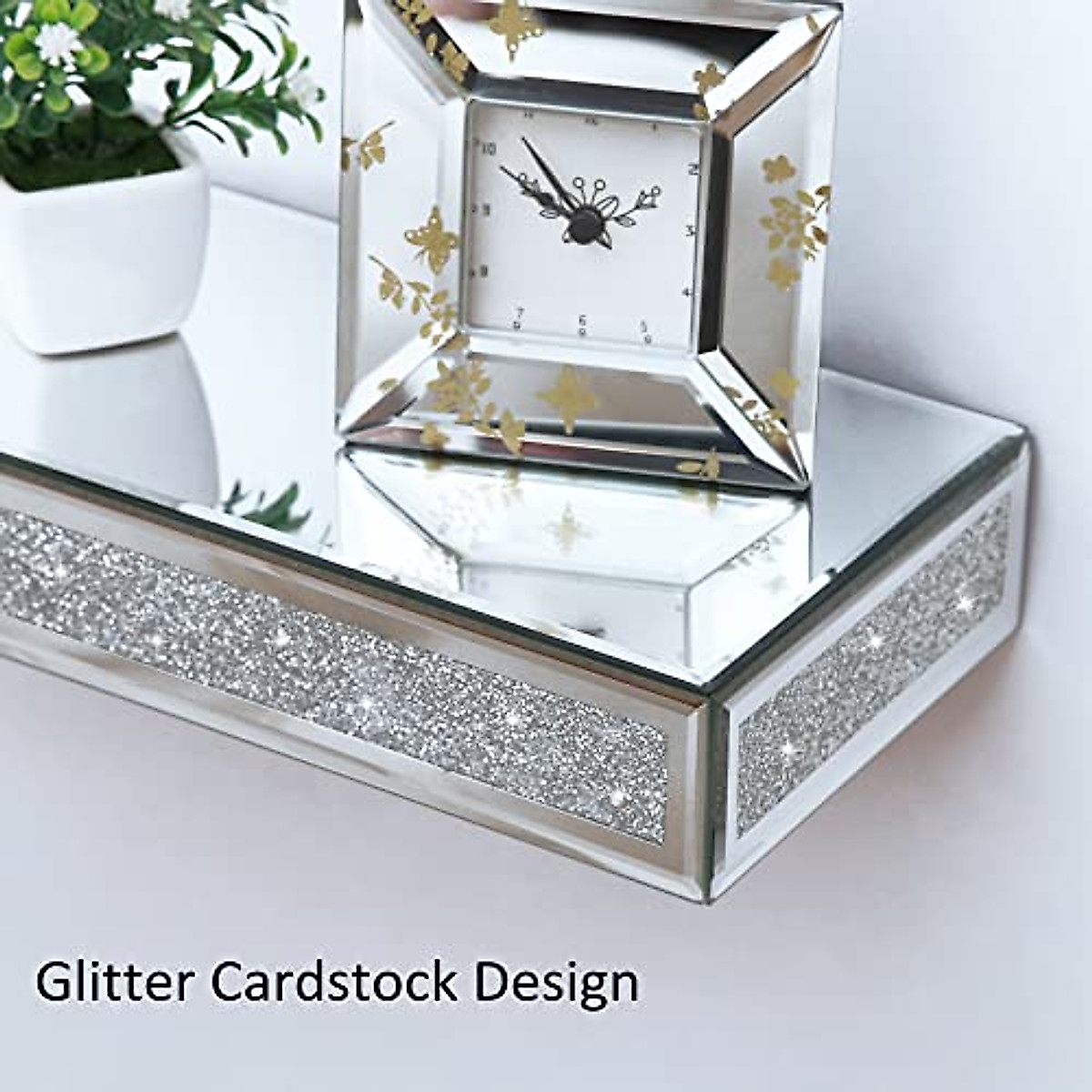 SHYFOY Mirrored Floating Shelves Wall Mounted Set of 2, Glitter Mirror Storage Wall Shelves for Bedroom, Living Room, Bathroom, Kitchen, Office and More, 15"x5.9"x2.2", Silver