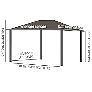 Outsunny 10' x 12' Hardtop Gazebo Canopy with Galvanized Steel Roof, Aluminum Frame, Permanent Pavilion Outdoor Gazebo with Hooks, Netting and Curtains for Patio, Garden, Backyard, Gray