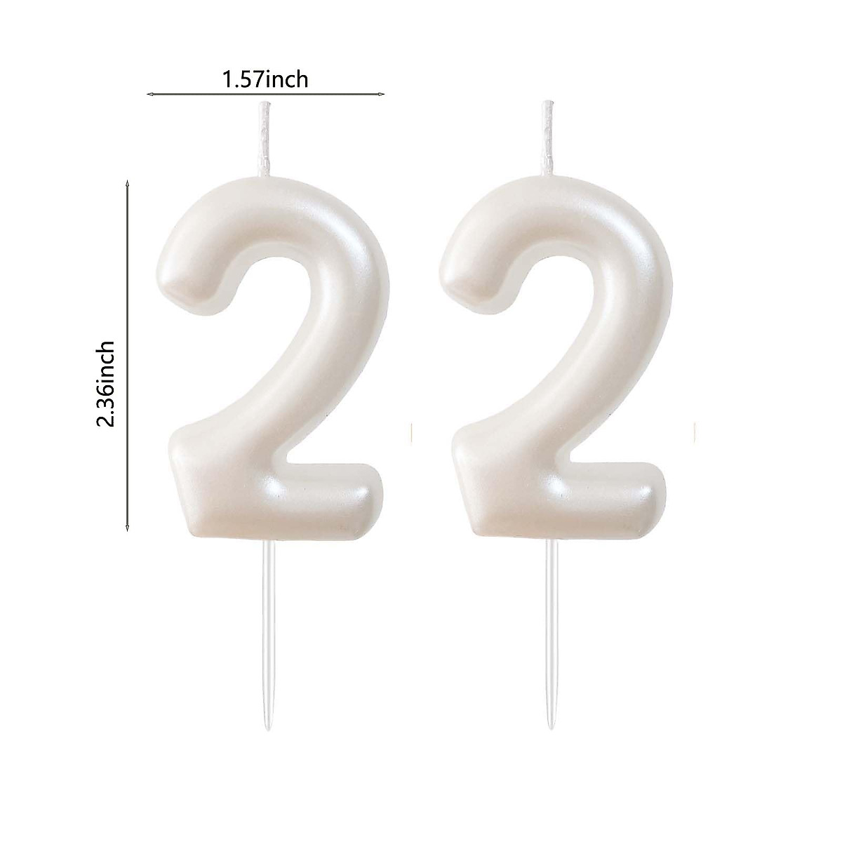 2.36" 22nd Number Candles Birthday Gifts for Women Men Birthday Decorations Birthday Candles Numbers Happy Birthday Candles for Cake 2 Candle for Women for Men (White)