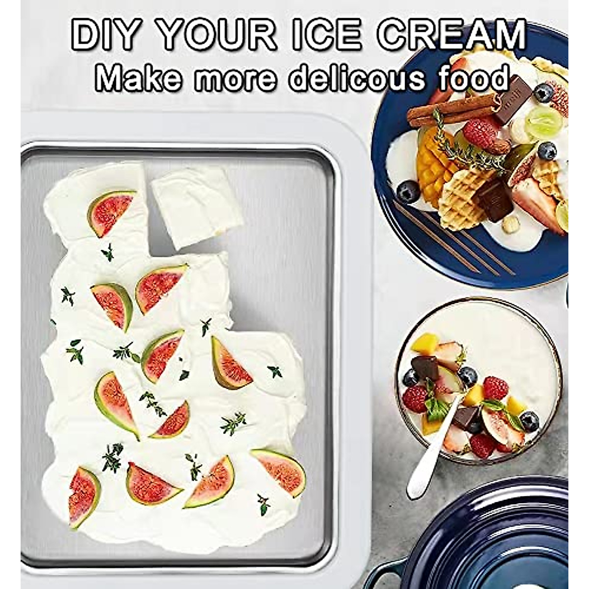EVATONTT Instant Ice Cream Maker,Cold Plate Rolled Ice Cream Maker with 2 Spatulas,DIY Healthy Ice Cream Frozen Yogurt Gelato Fruit Sorbet for Family Use