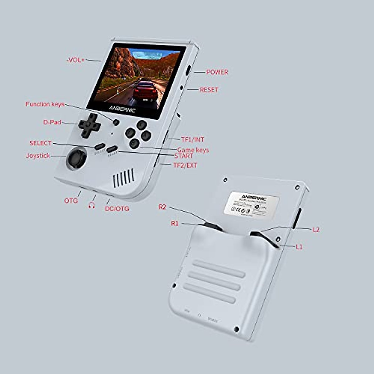RG351V Handheld Game Console Portable 3.5 inch IPS Screen Open Source System Built-in WiFi Online Sparring 3900mAh Battery 64G Card 2500 Retro Classic Games Gifts (RG351V-Gray)