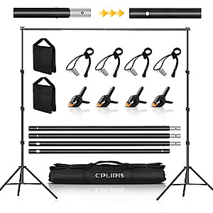 CPLIRIS Backdrop Stand for Parties, 8.5x10ft Adjustable Backdrop Support for Photoshoot, Baby Shower Backdrop Stand with Spring Clips, Sandbag, Backdrop Clip and Carry Bag