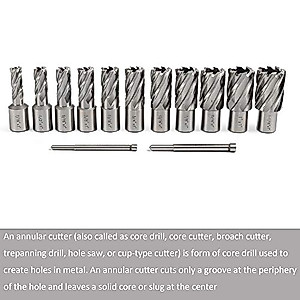 Muzerdo 13pcs 3/4 Inch Weldon Shank 1" Cutting Depth and Cutting Diameter for Magnetic Drill Press HSS Standard Kit Two Flat with 2 Pilot Pins