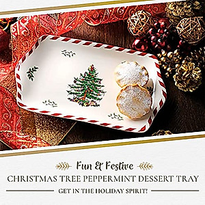 Spode Christmas Tree Peppermint Dessert Tray | Porcelain | 12-Inches | Appetizer, Charcuterie, Food, Snack, and Dessert Platters | Holiday Serving Tray
