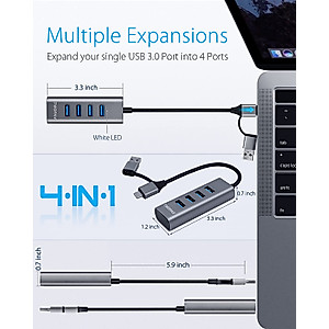 TWOPAN USB 3.0 Hub, Ultra Slim 4 Port USB Data Hub Splitter for Laptop, MacBook Pro/Air, iMac, iPad Pro, Chromebook, XPS, iPhone 15, Galaxy S23, USB Flash Drives, Keyboard, Mouse, Mobile HDD