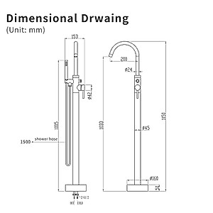TapLong Brushed Gold Floor Mounted Tub Filler Shower Faucet Freestanding Bathtub Faucet with Hand shower High Flow Rate Max 6 GPM-51015BG
