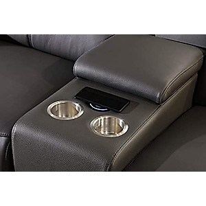 Blackjack Furniture Venice 7 Piece Italian Leather Sectional Sofa with 3-Power Recliners, Adjustable Headrest, Lumbar Support, USB and Wireless Charging Station, Extra Large Storage, 1 Console, Gray