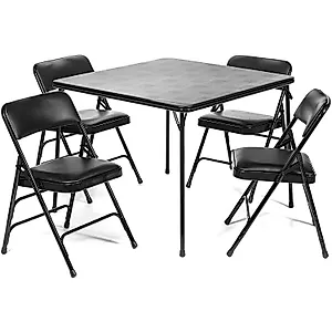 XL Series Vinyl Folding Card Table and Chair Set (5pc) - Comfortable Padded Upholstery for Easy Cleaning - Fold Away Design, Easy Storage - Premium Quality, Wheelchair Accessible (Black)