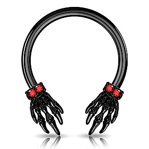 Melighting Skeleton Hand Septum Rings 16G Black Daith Earrings Halloween Septum Jewelry Clear CZ Surgical Steel 316L Helix Earring Cartilage Tragus Piercing for Women Men