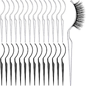 30 Pieces False Eyelashes Display Stick False Eyelashes Applicator Tool False Eyelash Holder Eyelash Extension Supplies for Planting Grafted Eyelash (Black, Transparent)