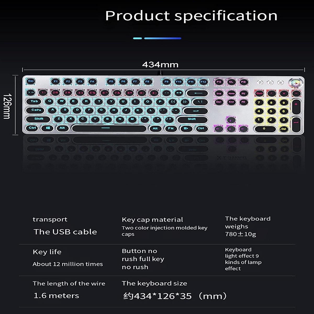 Gaming Keyboard,Retro Punk Typewriter-Style,9 Lighting Effects USB Wired, for PC Laptop Desktop Computer, for Game and Office, Stylish Mechanical Keyboard and Mouse Set E-Sports Game Set (White)