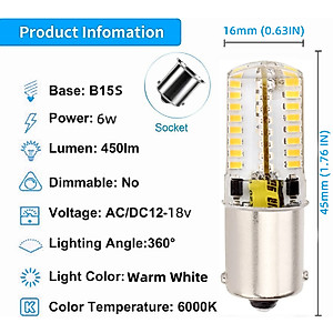 Ba15s 1156 P21w Led 12V Ac/Dc 6w Low Voltage Bulbs, 1141 S8 Single Contact Bayonet Base, 3000K Warm White, for Landscape Lighting, RV, Camper, Outdoor Path Lighting Deck Lighting. (Pack of 4)