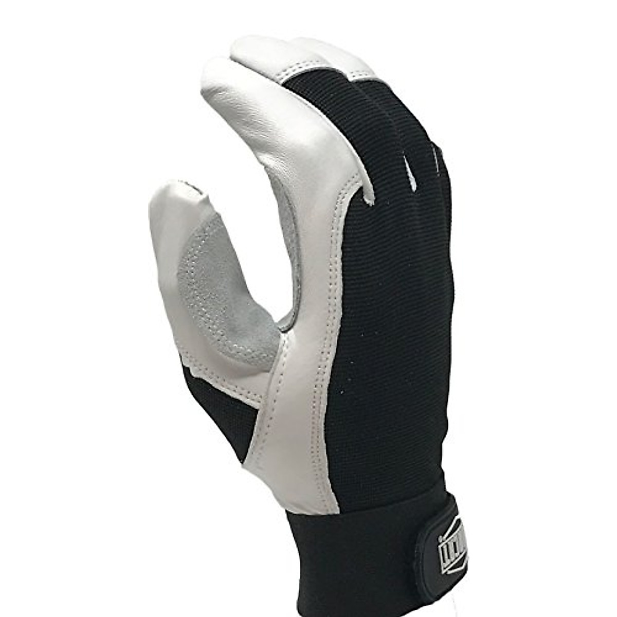 IRONCAT 86550 Heavy-Duty Goatskin Palm Gloves – [1 Pair] Large, Reinforced Palm and Thumb, Spandex Back, Hook and Loop Elastic Wrist,White