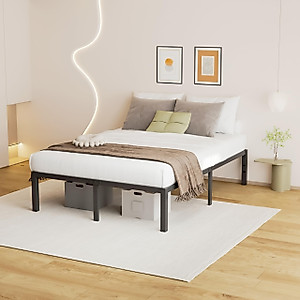 MAF Full Size Bed Frame 14 Inch Heavy Duty Metal Platform BedFrame with Black Steel Slat Support Noise Free Full-Bed-Frame, No Box Spring Needed