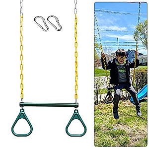 Take Me Away 18'' Trapeze Swing Bar Rings 48'' Heavy Duty Plastic Coated Chains Swing Set Accessories Playground Swing seat, Green