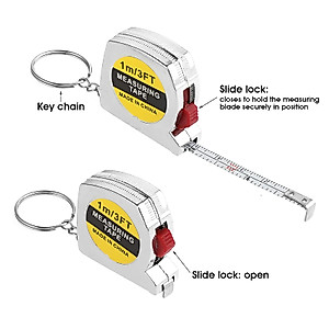 cobee Mini Tape Measure with Keychain, 1 Meter/ 3 Feet Retractable Measuring Tape Portable Small Measurement Tape Slide Lock Tape Measure 5 Pcs