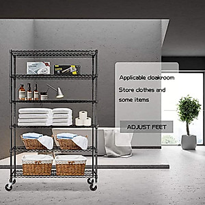 HCB 6-Tier Storage Shelf Heavy Duty Wire Shelving Unit 76"x48"x18" Height Adjustable Metal Steel Wire with Casters for Restaurant Garage Pantry Kitchen Rack (Black)
