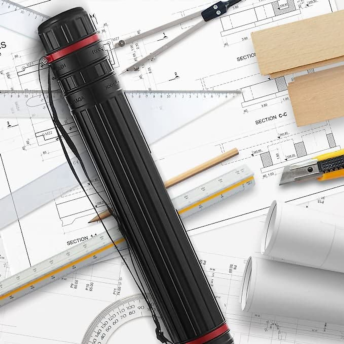 DYNWAVE Drawing Tube/Poster Drafting Adjustable Expanding 72cm, Storage for Artworks, Drawing, Flip Chart - with a Carry Strap