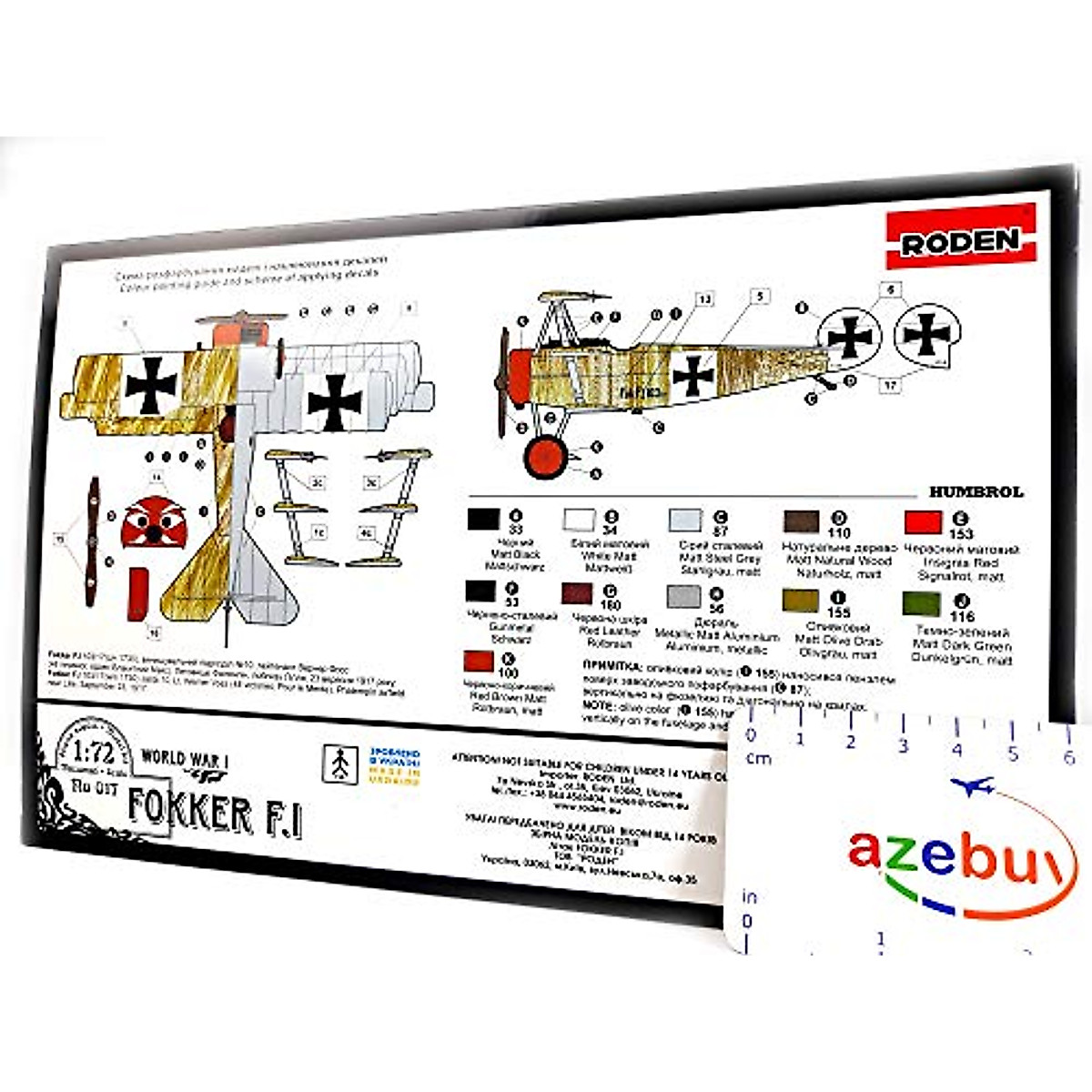 Fokker F.I German Fighter Aircraft WWI 1/72 Scale Plastic Model Kit Roden 017