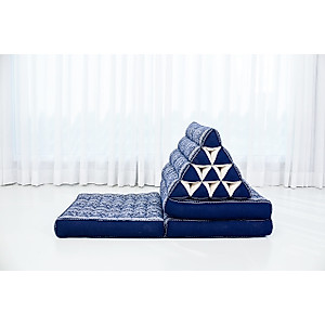 Leewadee - Comfortable Japanese Floor Mattress - Thai Floor Bed with Triangle Cushion - Futon Mattress - Thai Massage Mat, 67 x 21 inches, Blue White, Kapok Filling