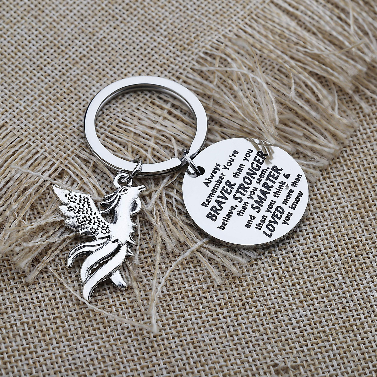 BAUNA Phoenix Keychain Rising Phoenix Bird Pendant Always Remember You’re Braver Than You Believe Inspiration Jewelry Gift for Phoenix Lovers Graduates (Phoenix Keychain)