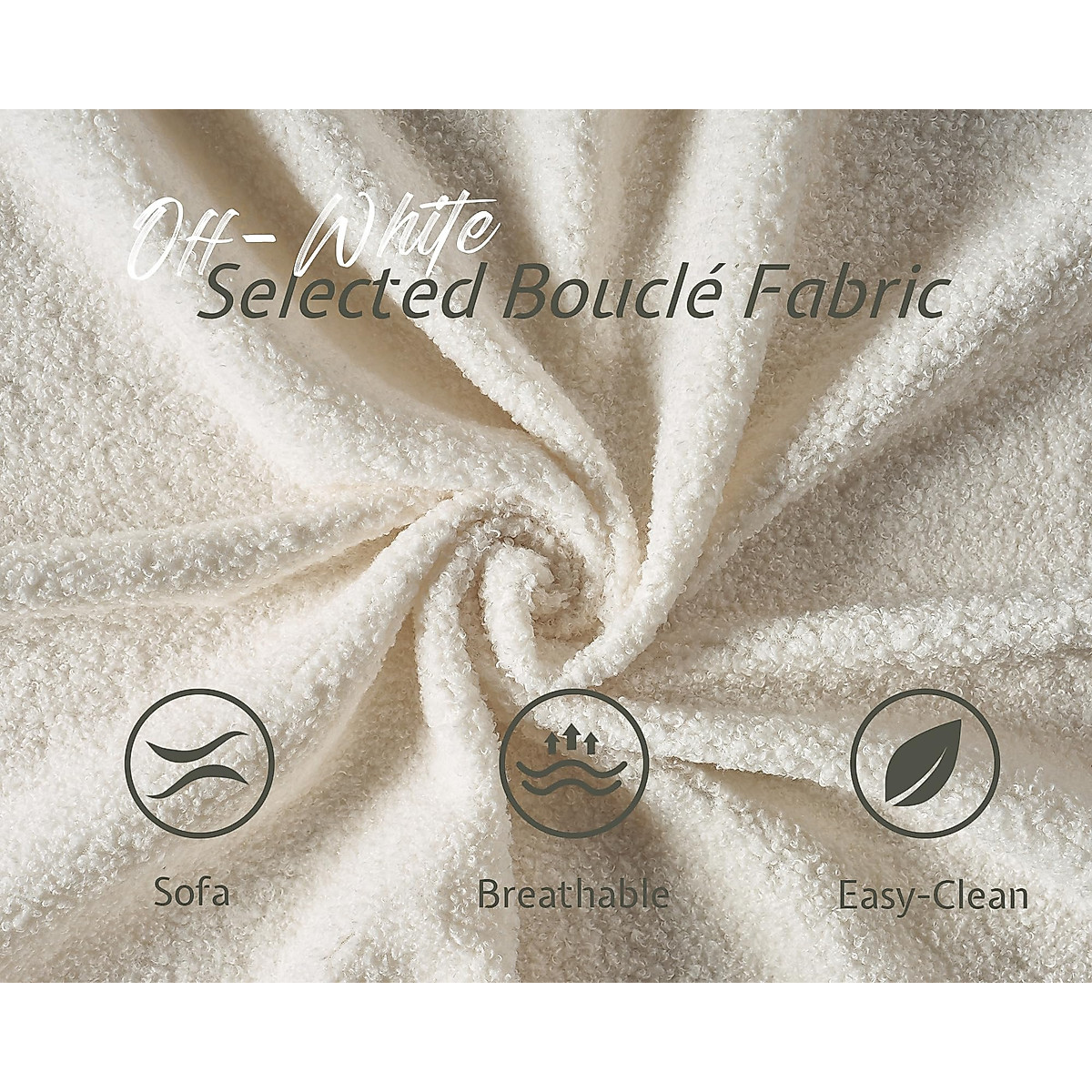 Jocisland 118 Inch Sectional Couch, 3 Seats Modular Sectional Sofa- Adjustable Arm and Backrest, Modern Sofa- Comfy Couches for Living Room, Off-White Bouclé