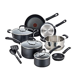 T-fal Experience Nonstick Cookware Set 12 Piece Induction Pots and Pans, Dishwasher Safe Black