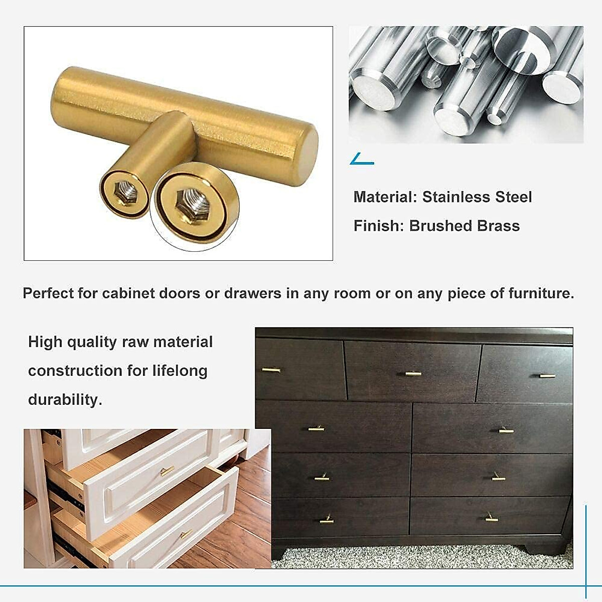 goldenwarm Knobs for Dresser Drawers Brushed Brass Cabinet Knobs - LS201GD Contemporary Cabinet Hardware Knob 2" Overall Length Gold Cabinet Drawer Handles 30 Pack