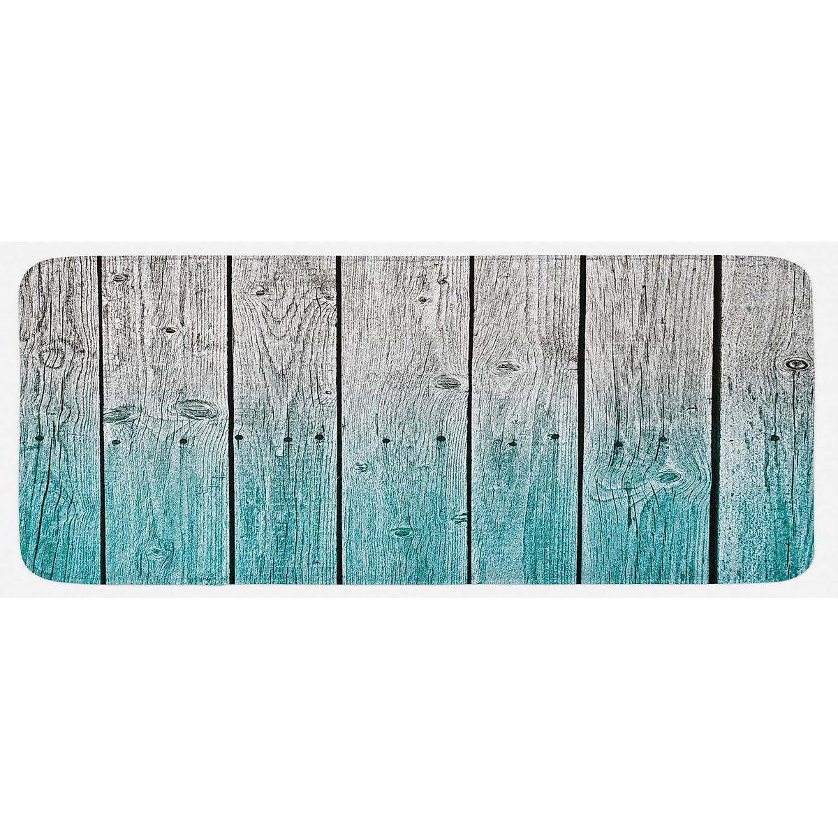 Ambesonne Rustic Kitchen Mat, Wood Panels Background Digital Tones Effect Country House Art Image, Plush Decorative Kitchen Mat with Non Slip Backing, 47" X 19", Teal Grey