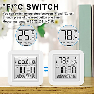 Flutesan 2 Pcs Smart Wireless Temperature Monitor Humidity Monitor Wireless Hygrometer Thermometer Digital Room Compatible with APP Notification Alert and LCD Display House