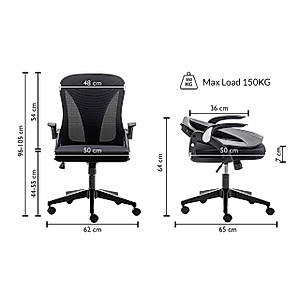Tervo Model S | Folding Office Chair for Small Spaces | Gaming Chair for Adults & Kids | Ergonomic Mesh Computer Chair for Bedroom | Desk Chair for Home Work | (Triple Black)