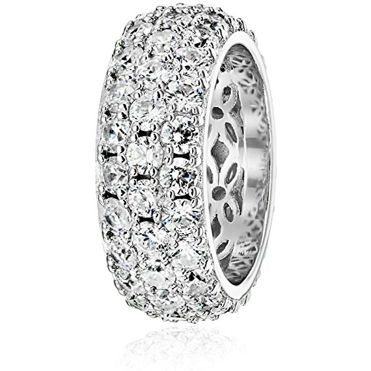Amazon Collection Platinum-Plated Sterling Silver 3 Row Pave Ring set with Round Infinite Elements Cubic Zirconia (3.45 cttw), Size 8