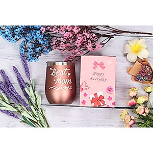 Best Mom Tumbler Best Mom Ever Tumbler with Straw and Lid Best Mom Ever Wine Tumble Birthday Mothers Day Gifts for Mom from Daughter Son New Mom Wine Tumbler 12 Ounce with Gift Box Rose Gold