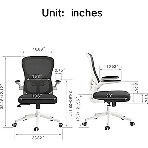 Hbada Ergonomic Office Chair Work Desk Chair Computer Breathable Mesh Chair with Adjustable Lumbar Support and Flip Up Arms, White