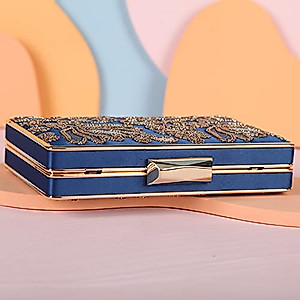Fawzia Embroidery Wedding Clutch Evening Bags For Women-Blue