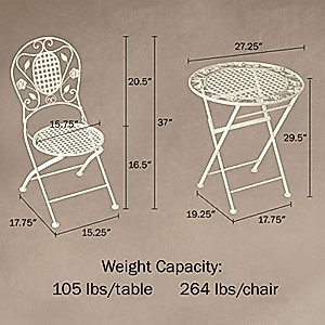 Lavish Home 80-OUTD-1 Outdoor Furniture for Garden, Patio, Porch Folding Bistro Set – 3PC Table and Chairs with Lattice & Leaf Design, White
