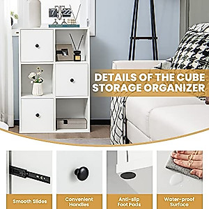 IFANNY 6 Cube Bookcase, 3 Tier Bookshelf with Drawers, Wood Storage Shelves, Modern Display Shelf, Cubical Book Cases, Small Book Shelf for Bedroom, Living Room, Home Office (White)