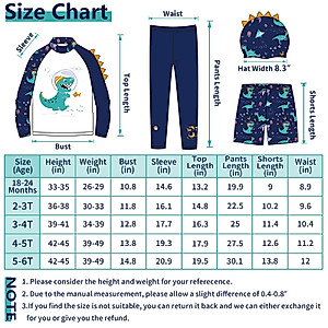 WAWSAM Toddler Dinosaur Swimsuit Kids Bathing Suit Dinosaur Boys Rash Guard with Hat Quick Dry Long Sleeve Swimwear Infant Swim Truck Rashguard Set for Swimming Beach Pool Vacation