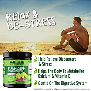 NATURELO Whole Food Magnesium Powder - Supports Stress Relief, Relaxation, Raspberry Lemon Flavor - 85 Servings | 15 oz