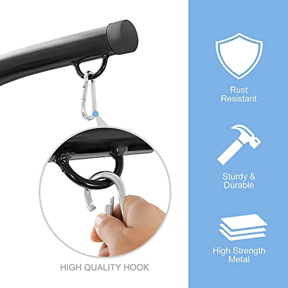 SUPER DEAL Hammock Chair Stand Hanging Swing Frame Egg C Stand Heavy Duty 360 Degree Rotation with Carabiner, 331LBS Capacity Weather Resistant for Indoor Outdoor, Black