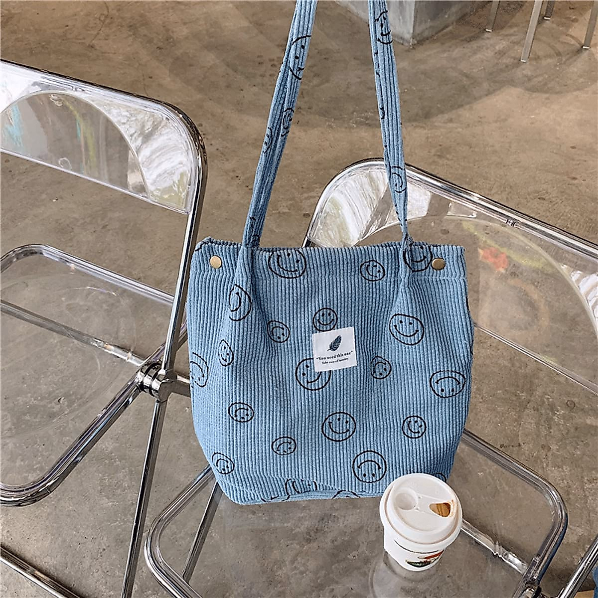 JARKJARD Corduroy Tote Bag Aesthetic Cute Tote Bags Large School Shoulder Bags for Teen Girls Trendy Stuff(Blue)