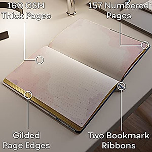 A5 Dot Grid Notebook 160GSM with Unique Watercolor Backgrounds on Every Page, 157 Numbered Pages, Key and Contents Included, Hardcover Thick Journal, Lay-Flat Design, 8.25 x 5.75 inches