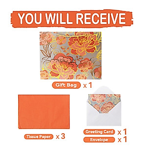 13" Large Rose Gold Gift Bag Set with Greeting Card and Orange Tissue Paper for celebrating birthdays,Mother's Day,Christmas,weddings,anniversaries,and more-13"x10.1"x5.2",1 Pcs.